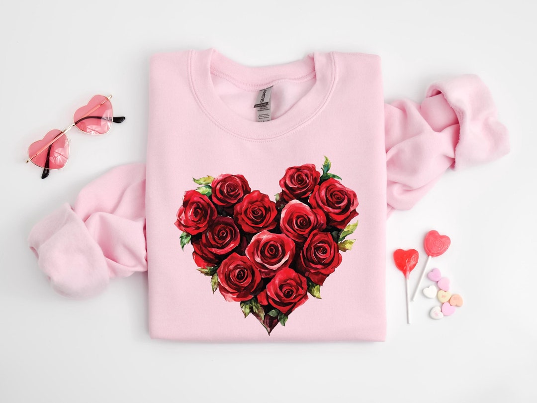 Valentine Red Rose Sweatshirt, Red Rose Hoodie, Rose Shirt, Retro Red ...