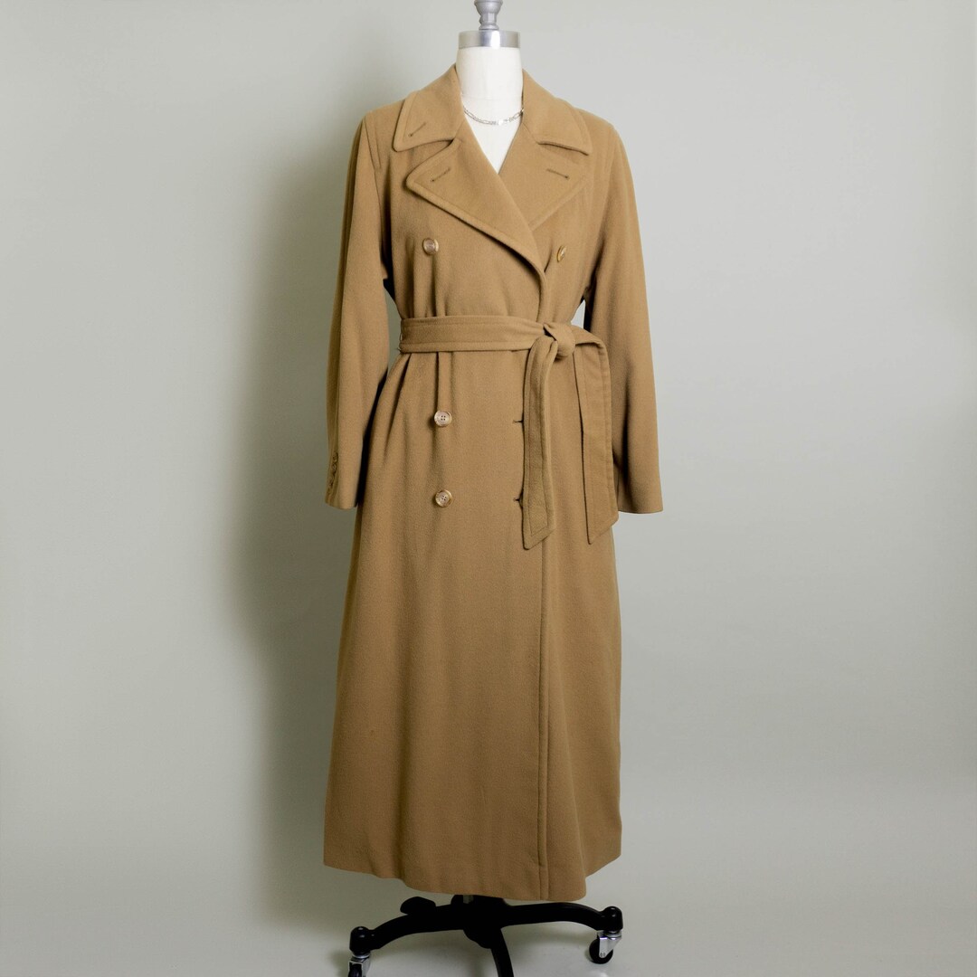 Vintage Oversized Double Breasted Wool Overcoat Camel S-M Long Coat Beige Brown Tan Peacoat ...