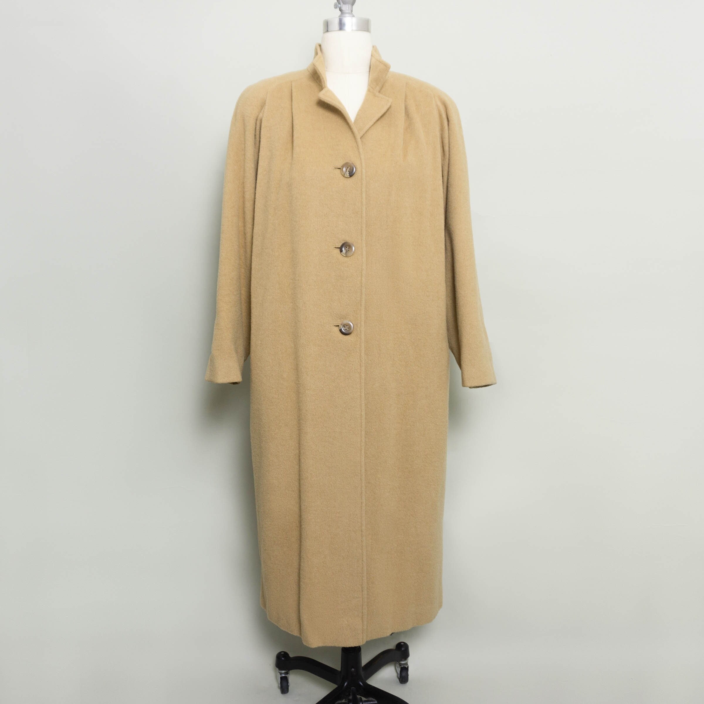 Vintage Camel Hair Overcoat: Pleated Long Coat, Size S/M - Etsy