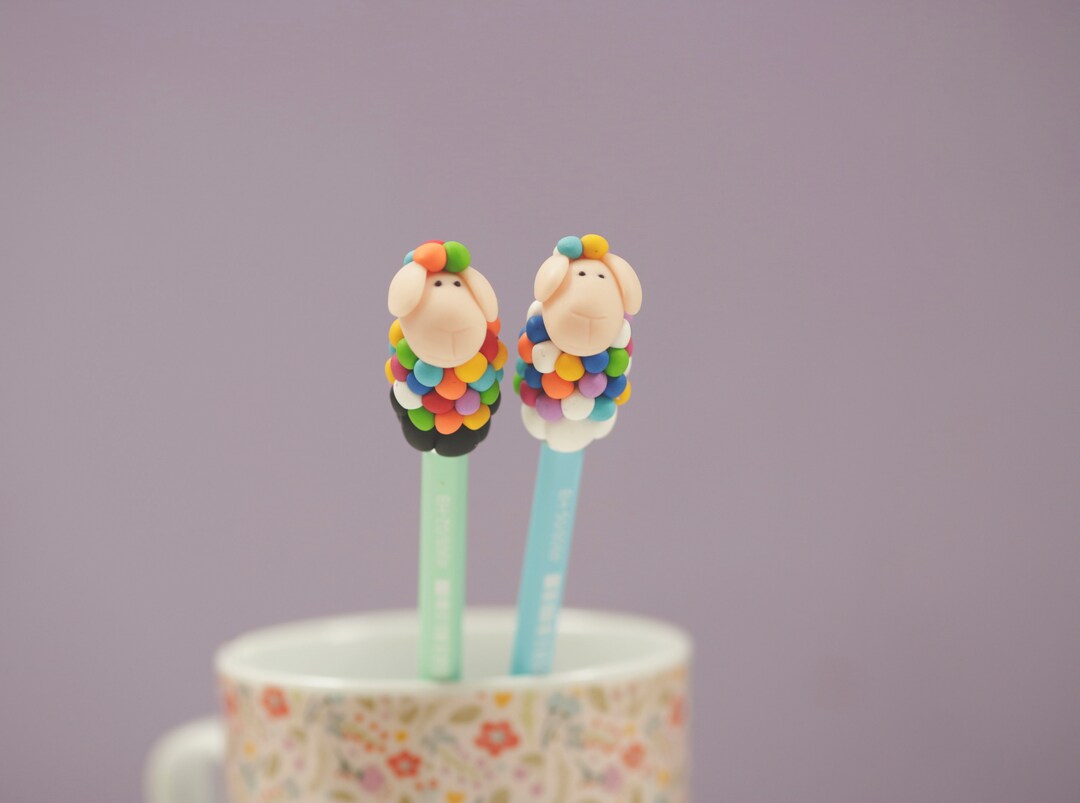 Rainbow Animal Sheep Pen Topper Pencil Figurines for Pen Cup Polymer ...