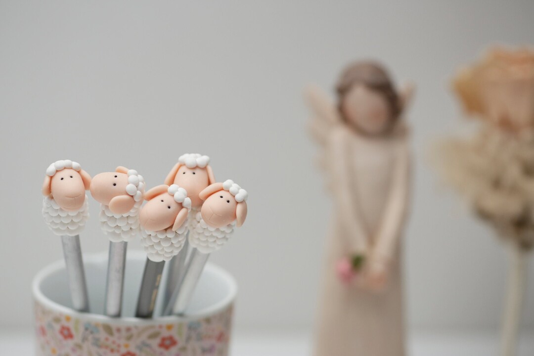 Animal Sheep Pen Topper Pencil Figurines for Pen Attachment Cup Polymer ...
