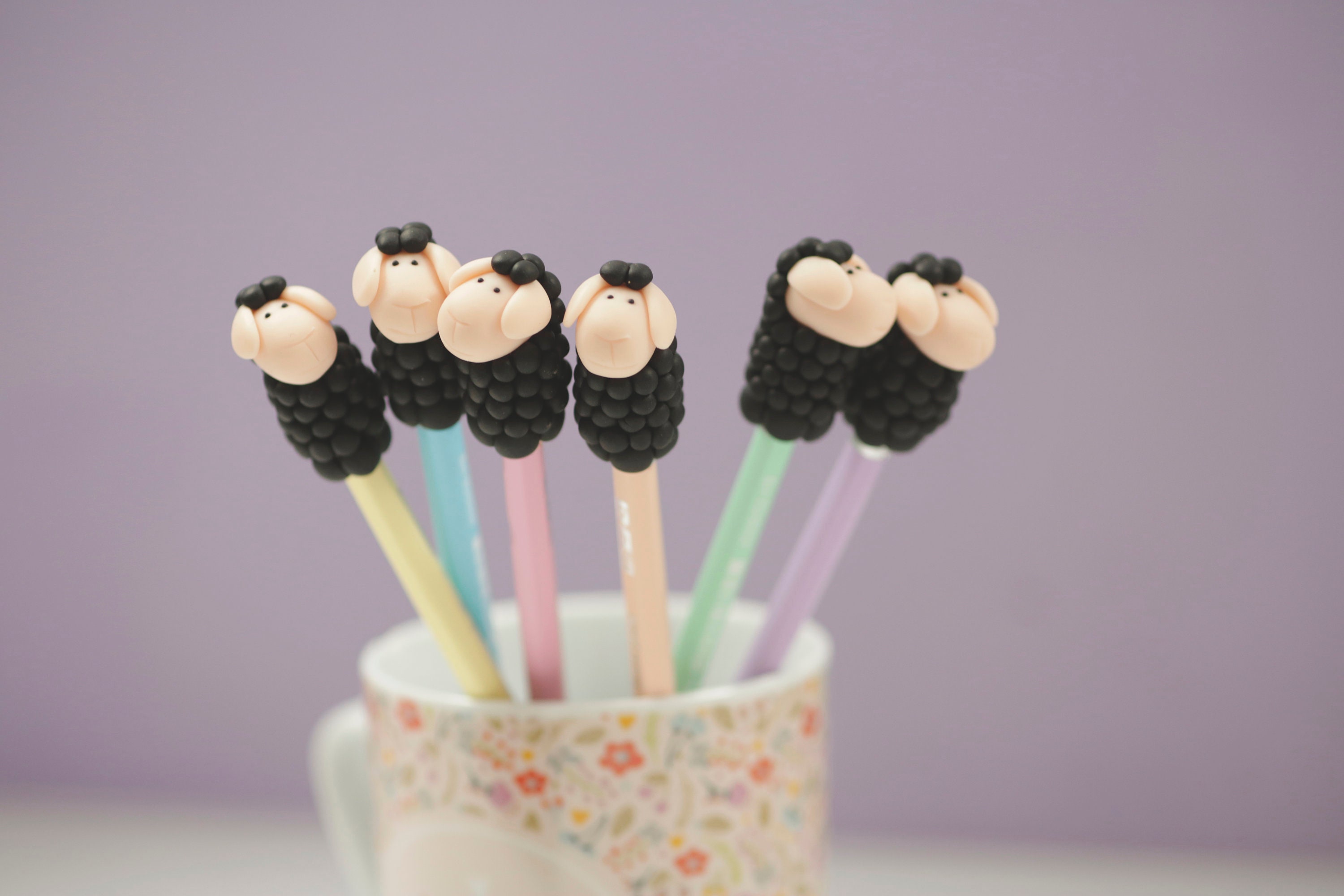 Animal Sheep Pen Topper Pencil Figurines for Pen Attachment Cup Polymer ...