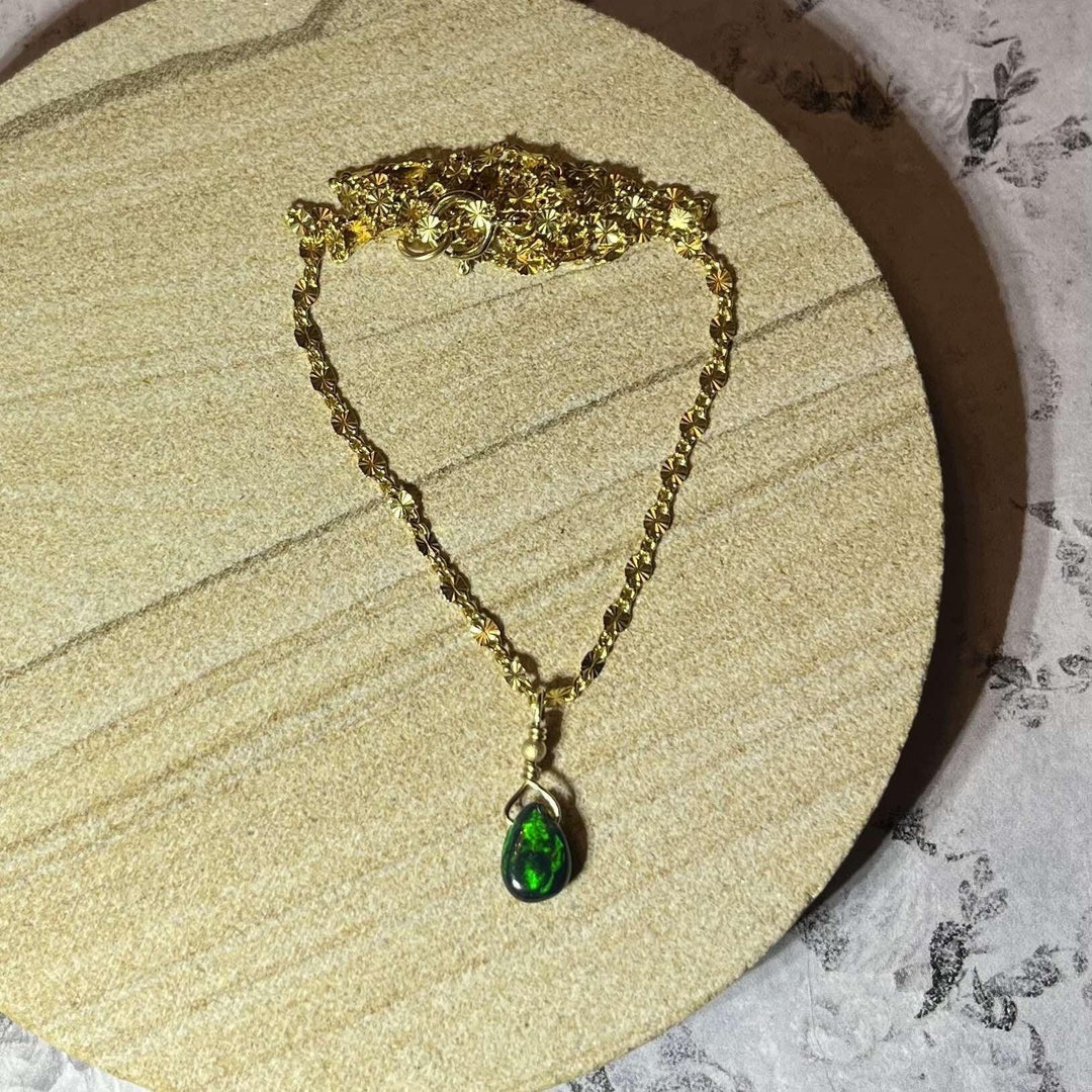 Ethiopian Black Opal Gold Necklace, April and October Birthstone ...