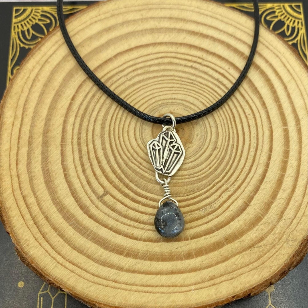 Sterling Silver Crystal Tower Larvikite Pendant, Wiccan, Mystical ...