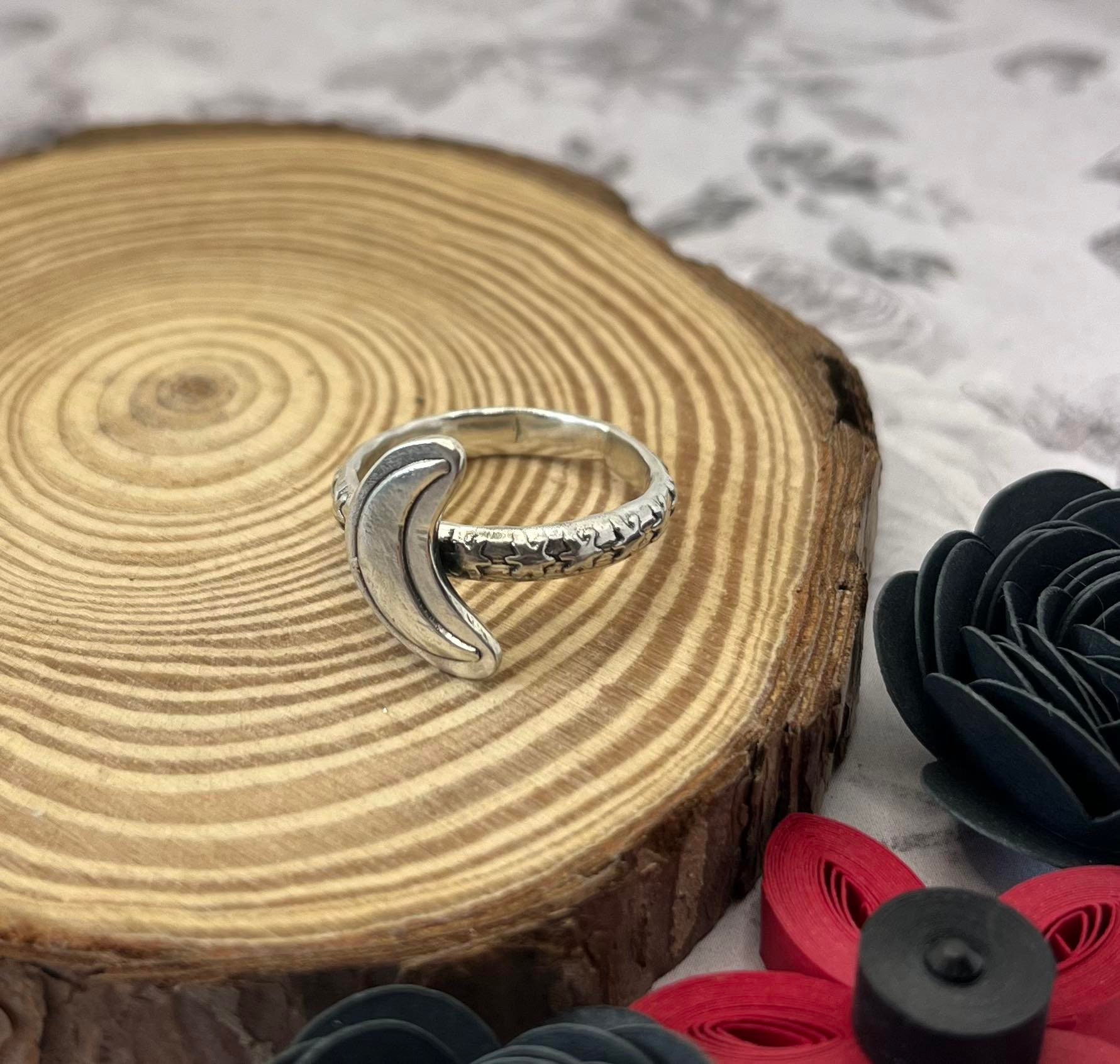 Moon and Stars Sterling Silver Ring, Gothic Birthday Gift, Celestial ...
