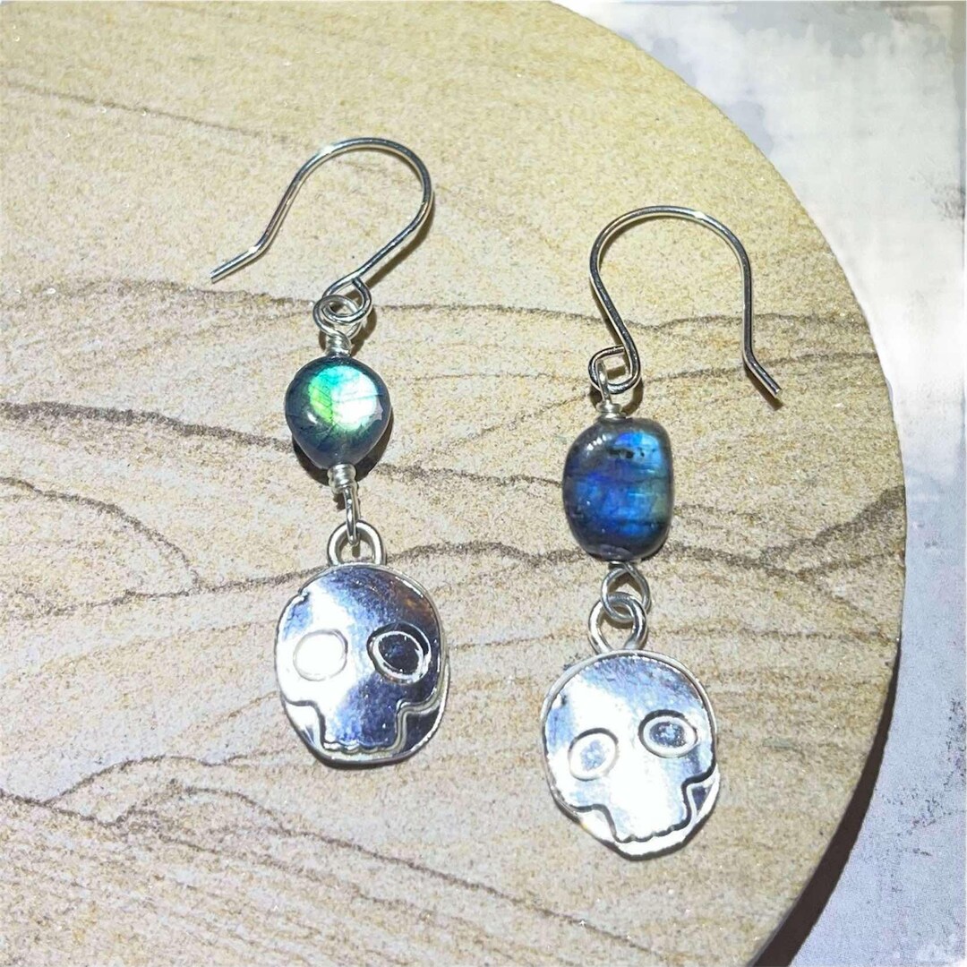 Labradorite Sterling Silver Skull Earrings, Gothic Birthday Gift, for ...