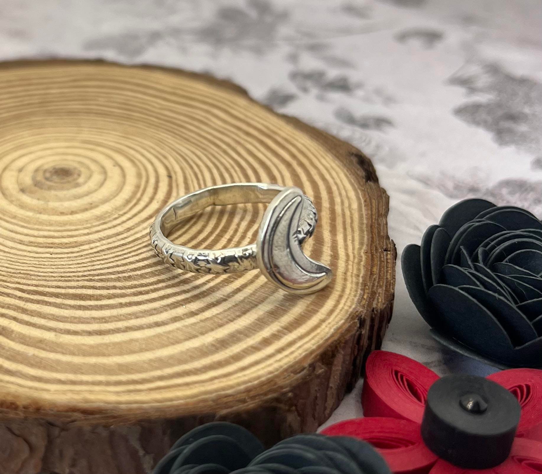 Moon and Stars Sterling Silver Ring, Gothic Birthday Gift, Celestial ...