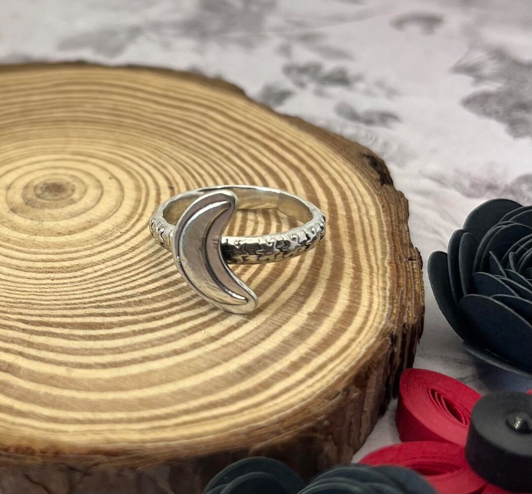 Moon and Stars Sterling Silver Ring, Gothic Birthday Gift, Celestial ...