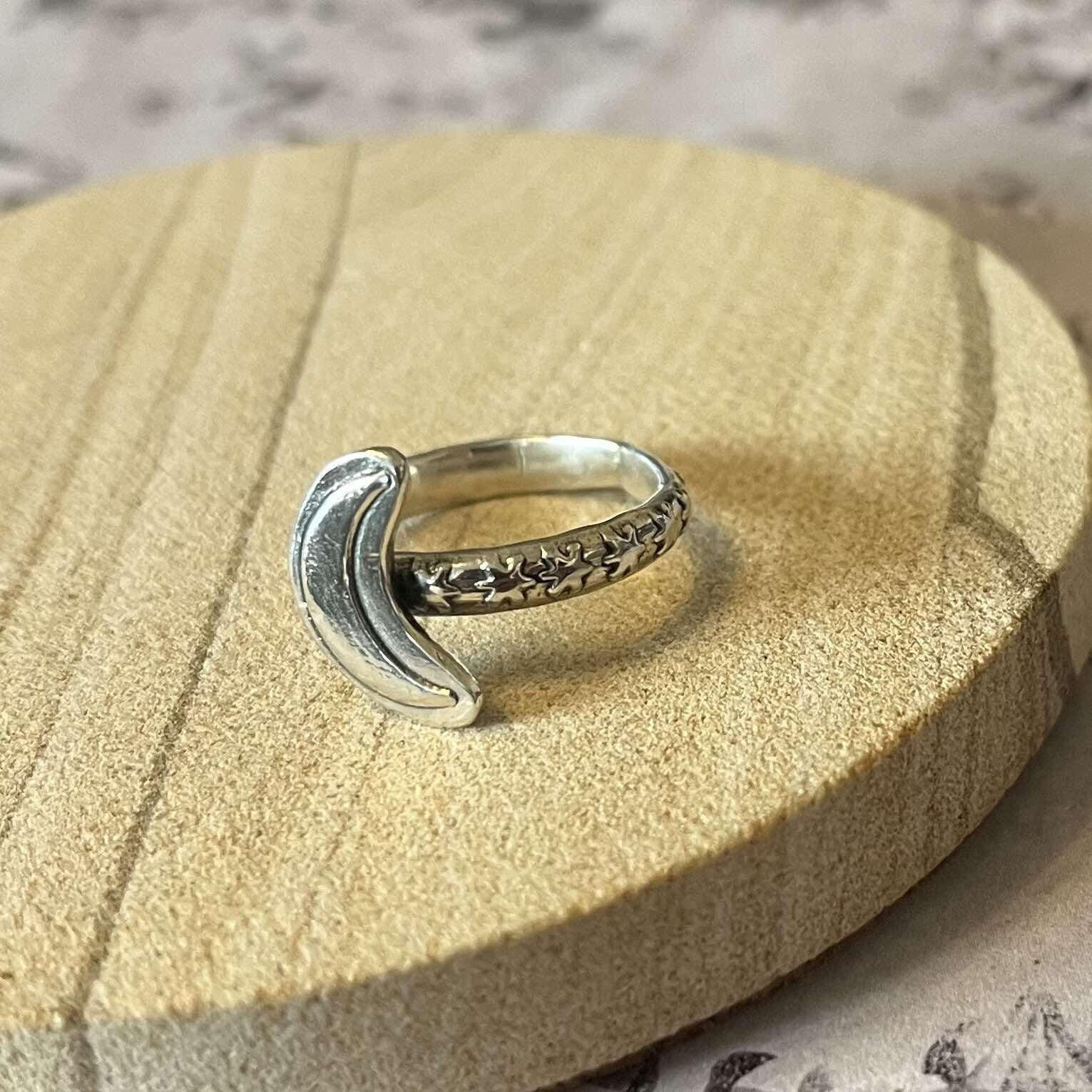 Moon and Stars Sterling Silver Ring, Gothic Birthday Gift, Celestial ...