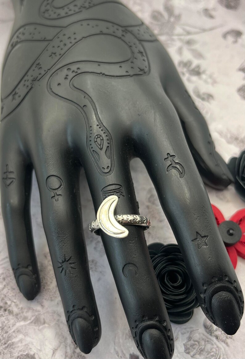 Moon and Stars Sterling Silver Ring, Gothic Birthday Gift, Celestial ...