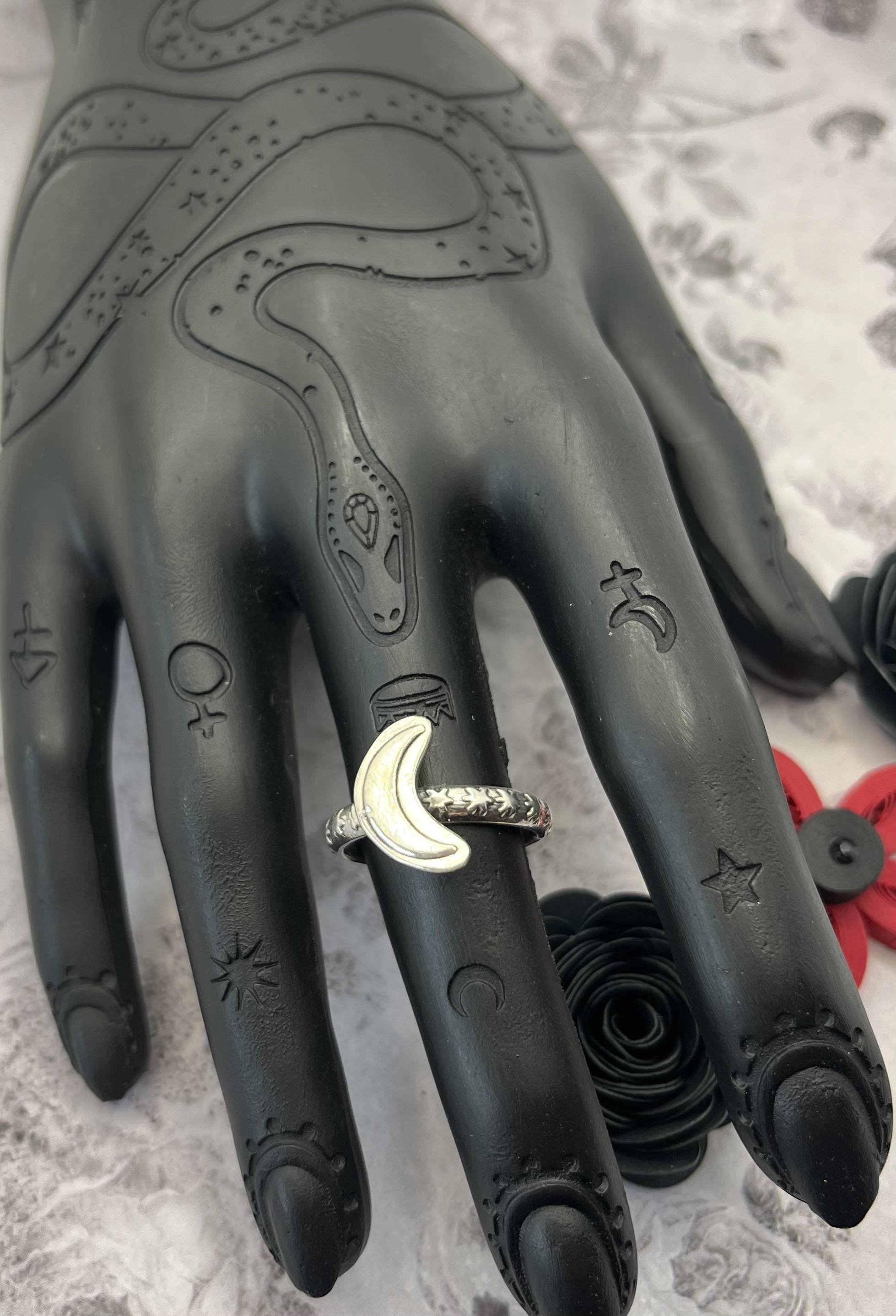 Moon and Stars Sterling Silver Ring, Gothic Birthday Gift, Celestial ...