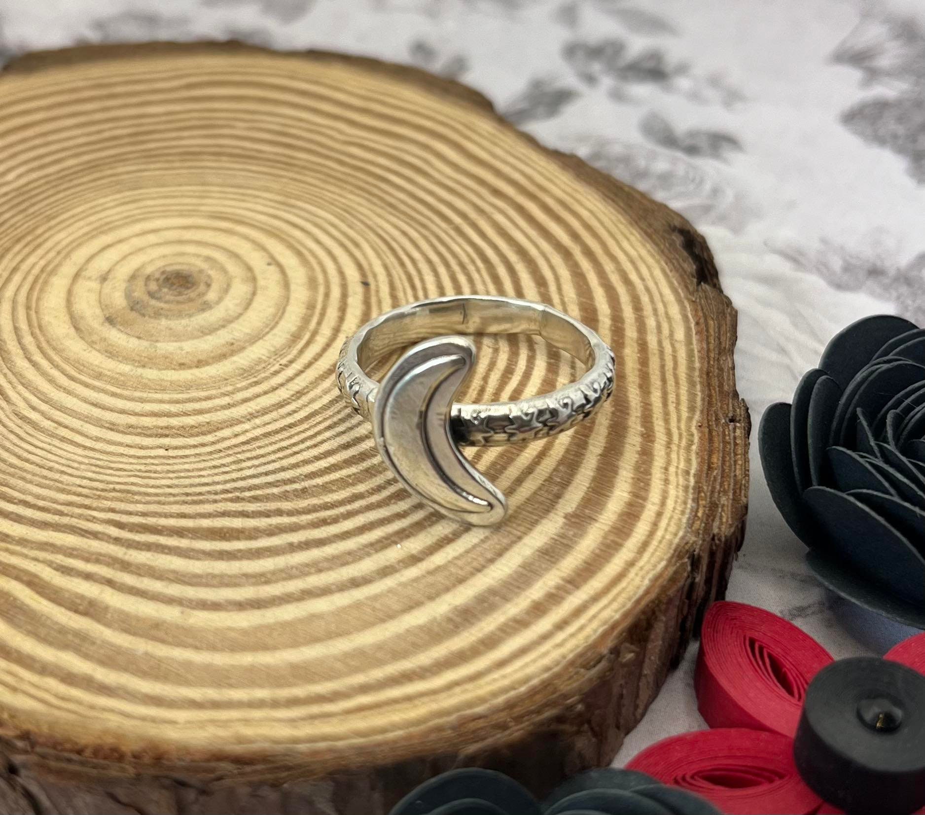 Moon and Stars Sterling Silver Ring, Gothic Birthday Gift, Celestial ...