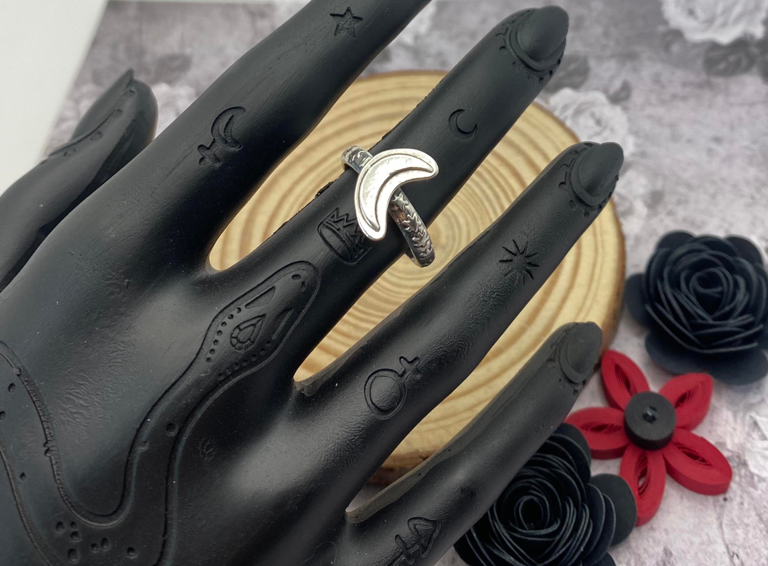 Moon and Stars Sterling Silver Ring, Gothic Birthday Gift, Celestial ...