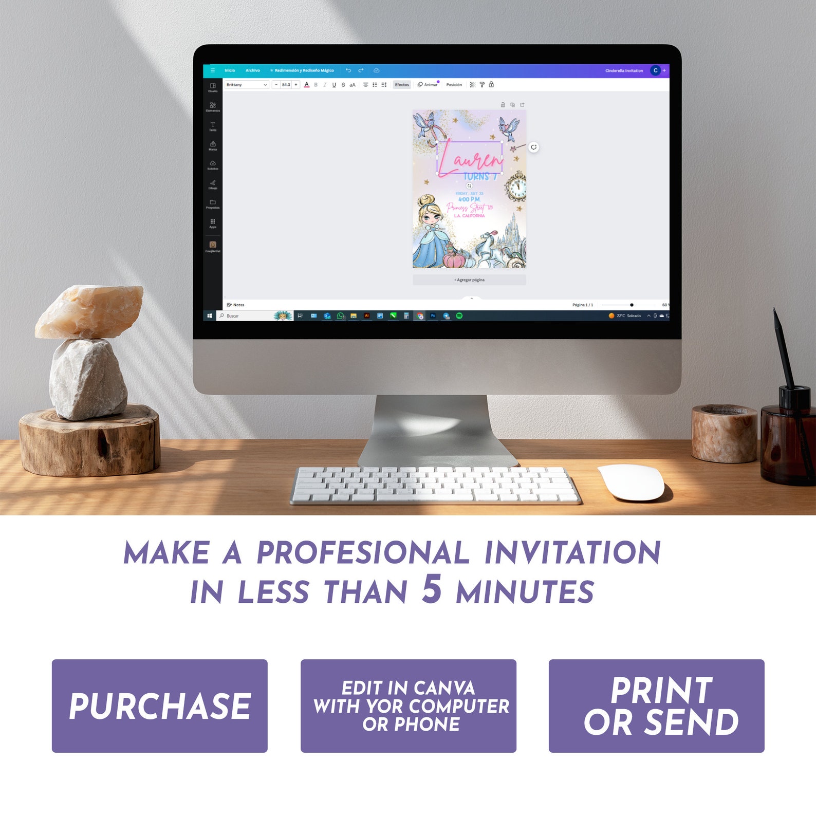 Cinderella Invitation, Cinderella Editable Template, Cinderella ...