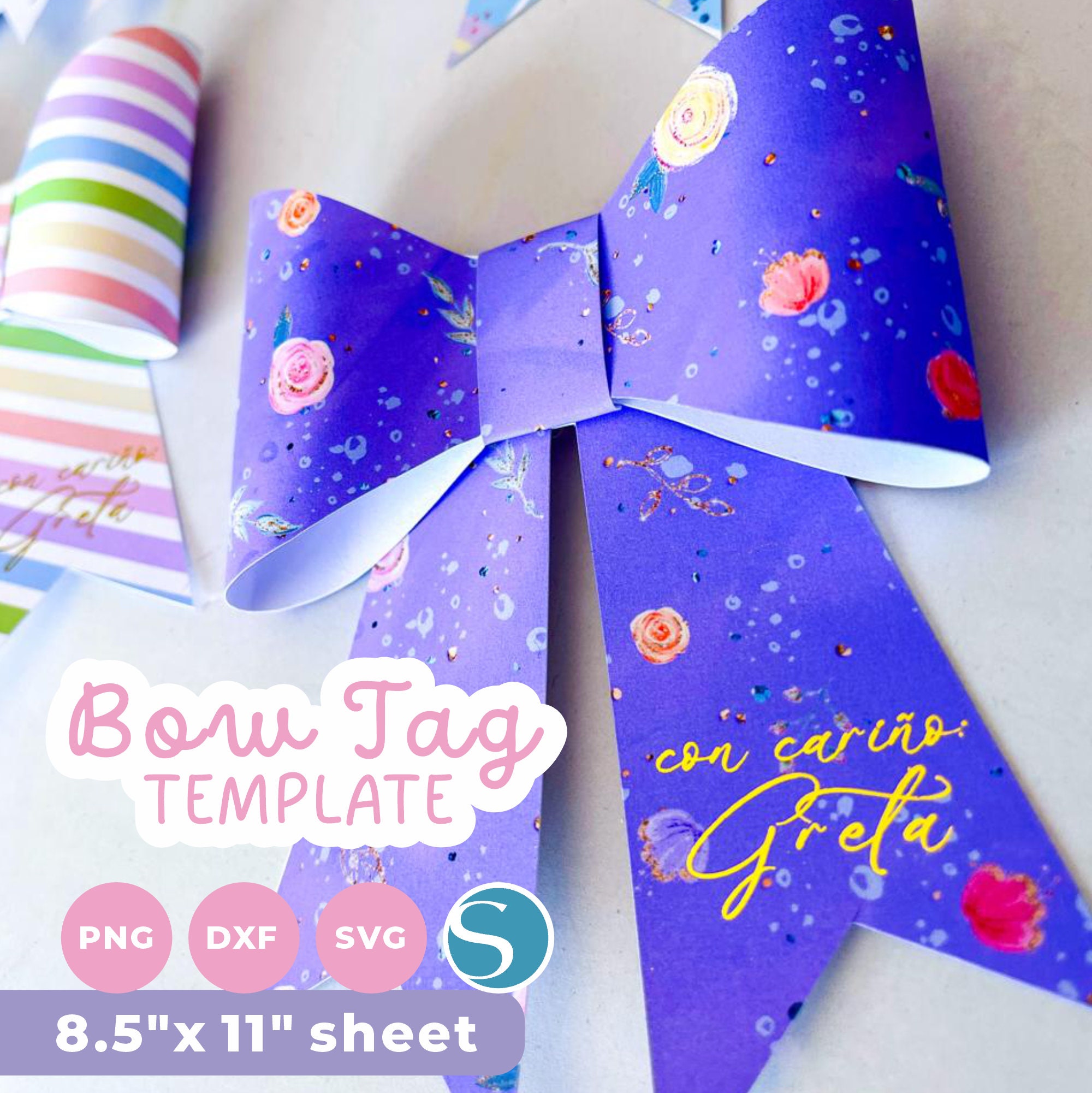 SVG, DXF, PNG Paper Bow Tag Template for Cricut, Silhouette Cutting ...