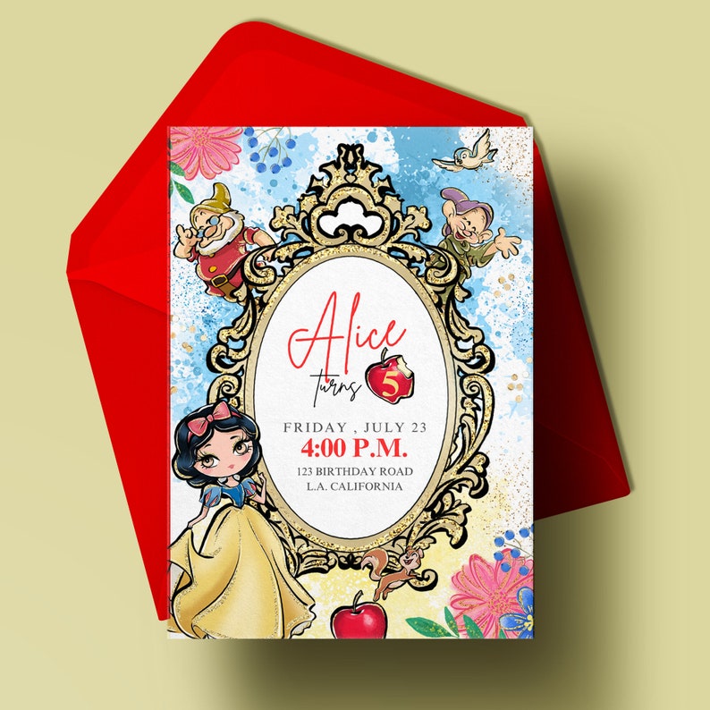 Snow White Birthday Invitation, Snow White Editable Template, Snow ...