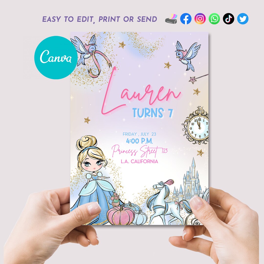 Cinderella Invitation, Cinderella Editable Template, Cinderella ...