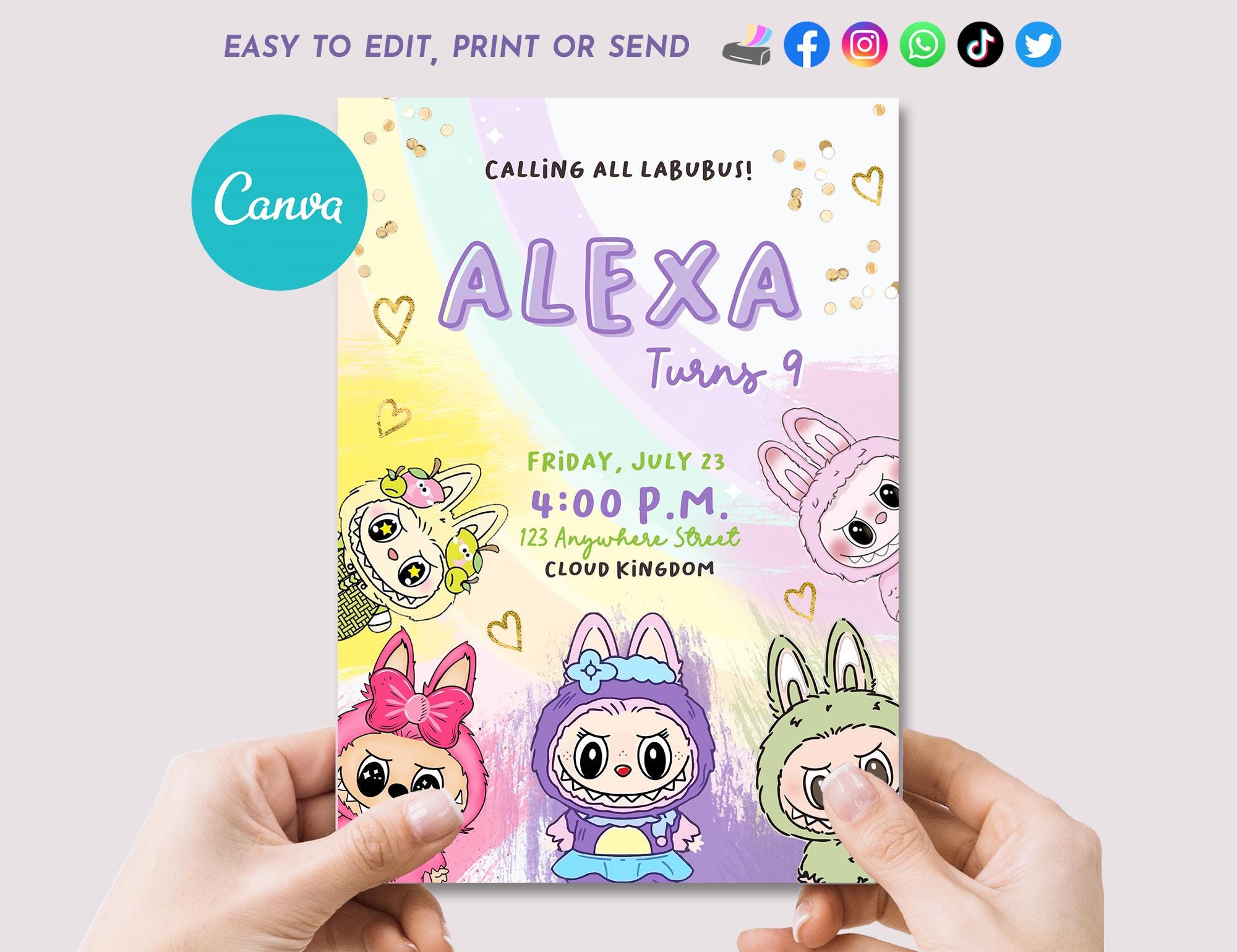 Labubu Birthday Invitation, Labubu Editable Template, Labubu Birthday ...