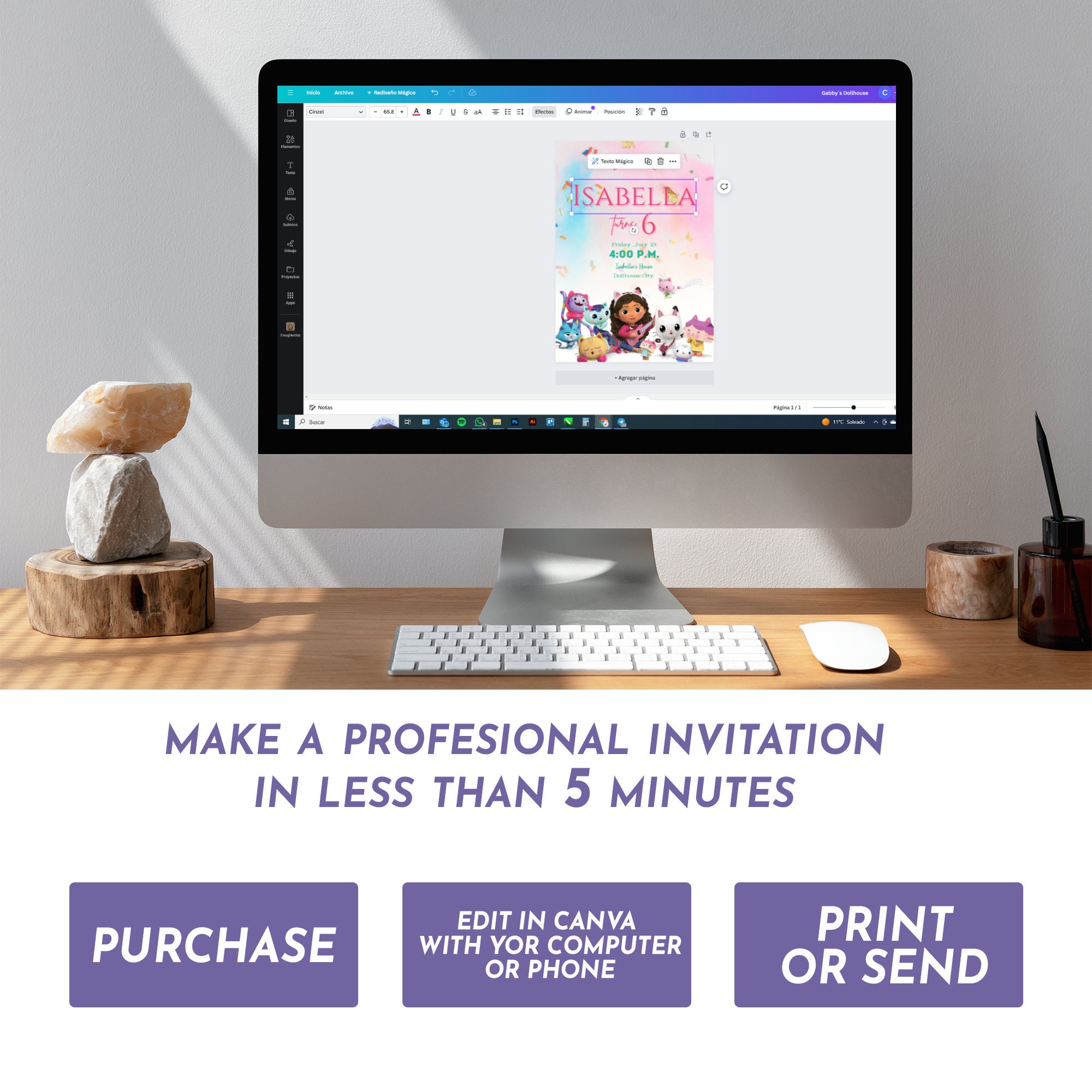 Gabbys Dollhouse Birthday Invitation, Gabbys Dollhouse Editable ...