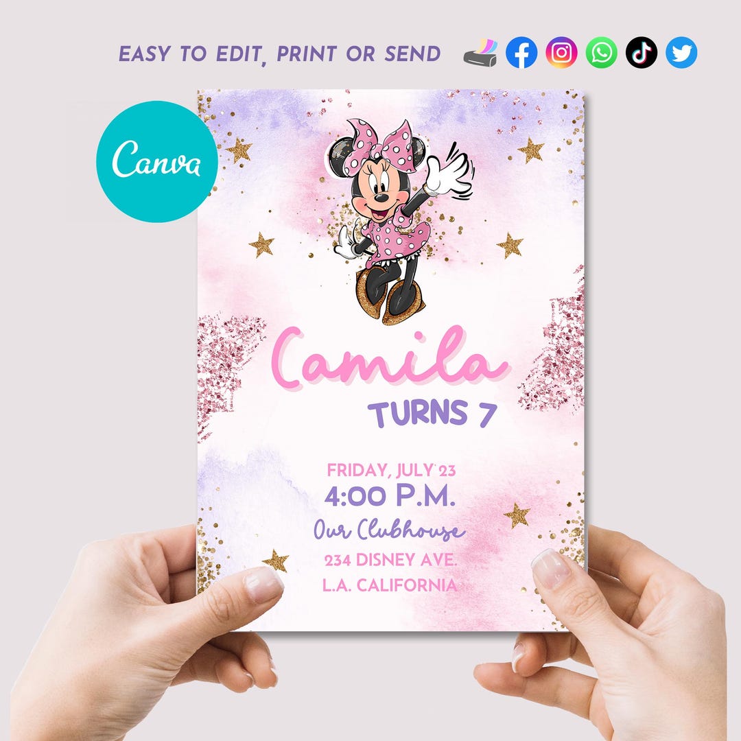 Minnie Mouse Invitation, Minnie Mouse Editable Template, Minnie Mouse ...