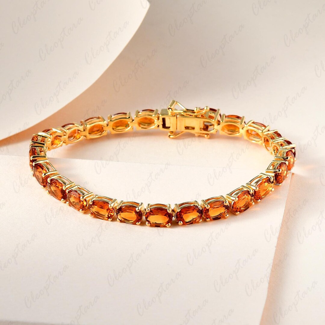 Madeira Citrine Tennis Bracelet, Minimal Oval Cut Citrine Chain Link Bridal Wedding Bracelets ...