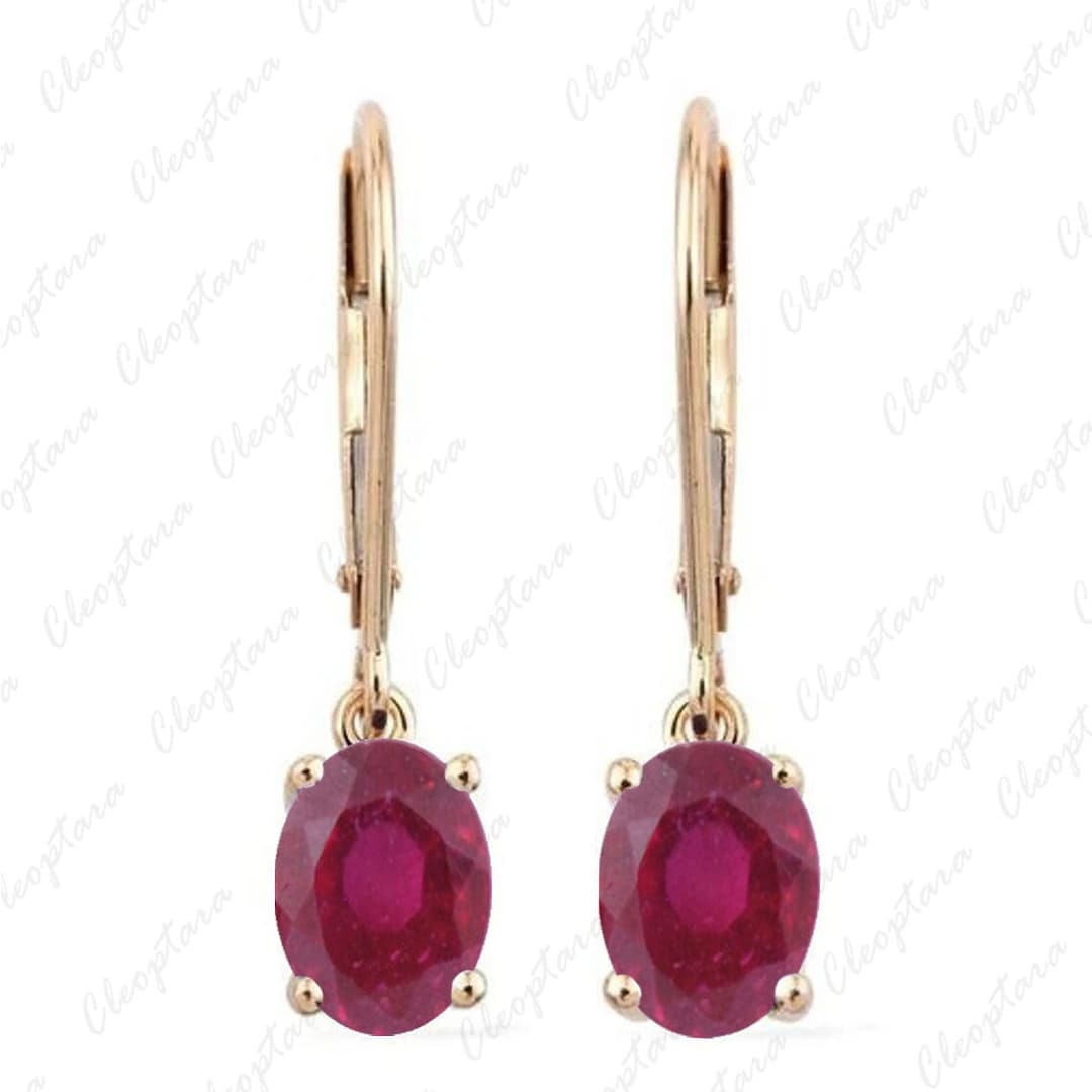 Beautiful Ruby Dangle Drop Earrings, Oval Cut Ruby Lever Back Earring ...