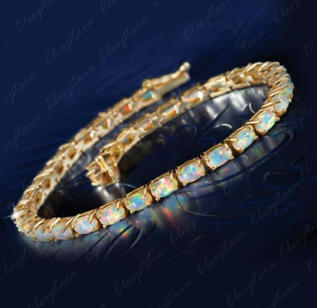 Unique Opal Tennis Bracelet, Oval Cut Rainbow Opal Line Bracelet Bridal ...