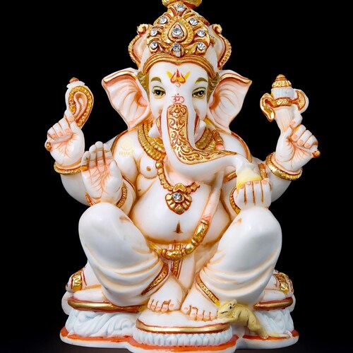 Ganesha Statue 18 CM Hand Painted Cultured Marble Lord Ganesh - Etsy