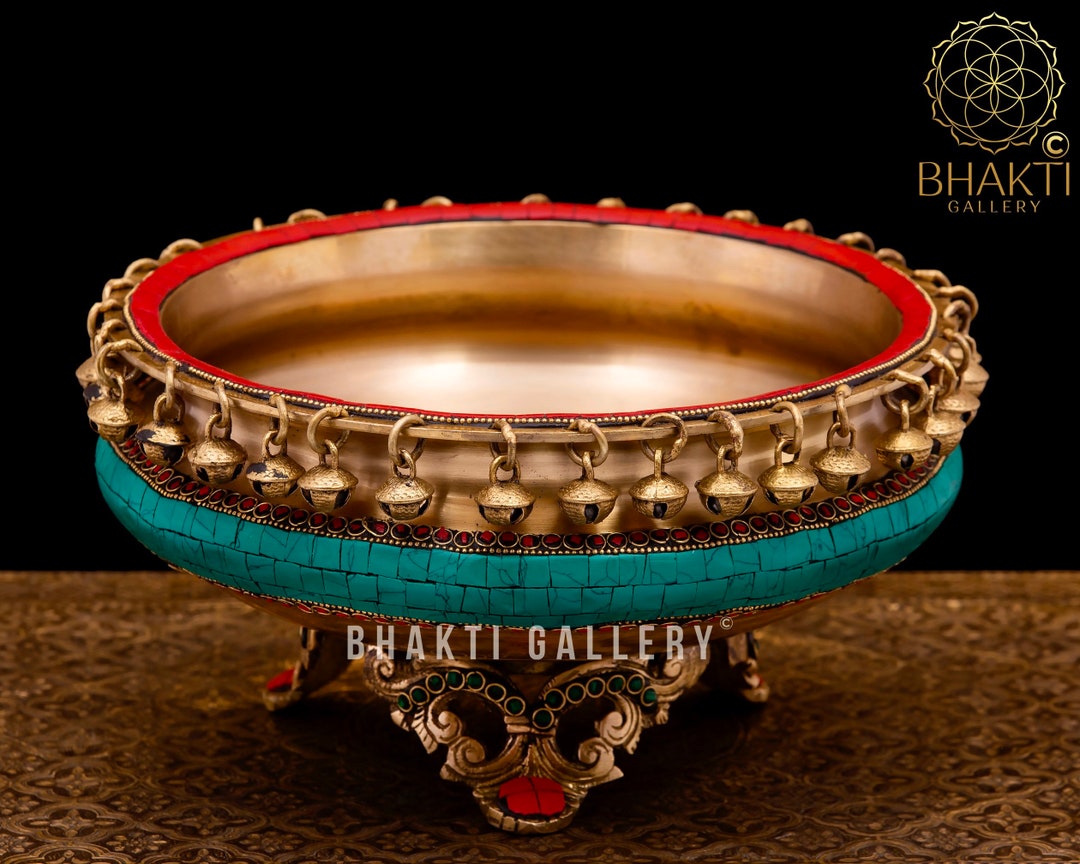 Brass Urli With Bells, 26 Cm Brass Urli With Ghungroo Decorated With ...