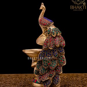 Brass Peacock Diya With Stonework, 22 Cm Peacock Design Brass Oil Lamp ...