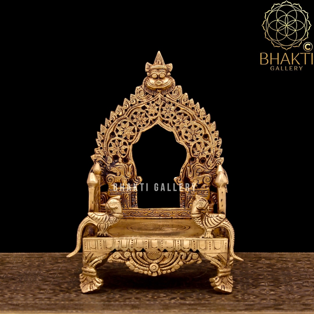 Brass Singhasan, 21 Cm Tall Brass God Throne With Parrot, Religious ...