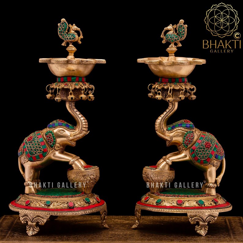 Buy Elephant Brass Diyas With Annam Bird 2 Pc Set 45 Cm Large Online in ...