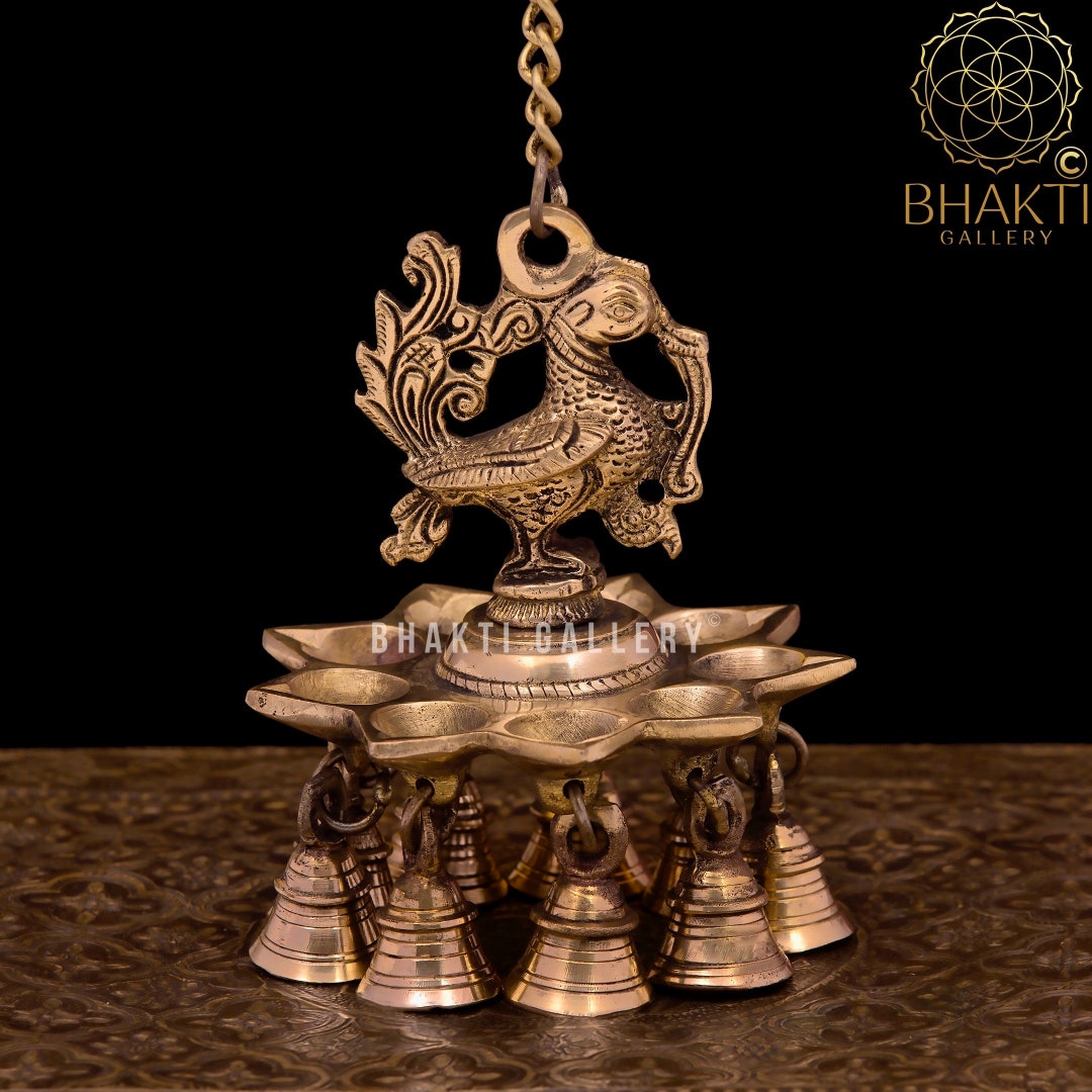 Annam Bird Design Brass Hanging Diya With Bells, 51 Cm Long(with Chain ...