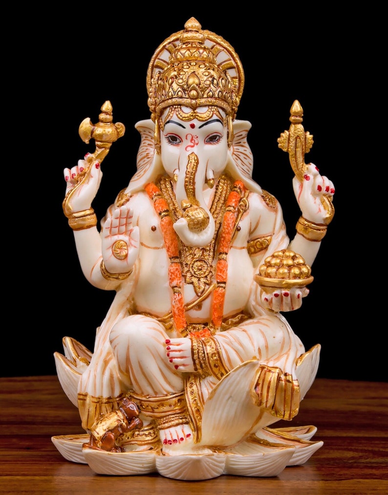 Ganesha Statue 18 CM Hand Painted Cultured Marble Lord Ganesh - Etsy