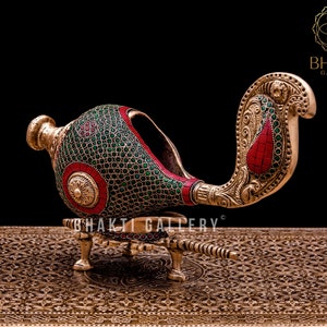 Brass Conch Shell With Beautiful Mosaic Stonework, Brass Shankh With ...