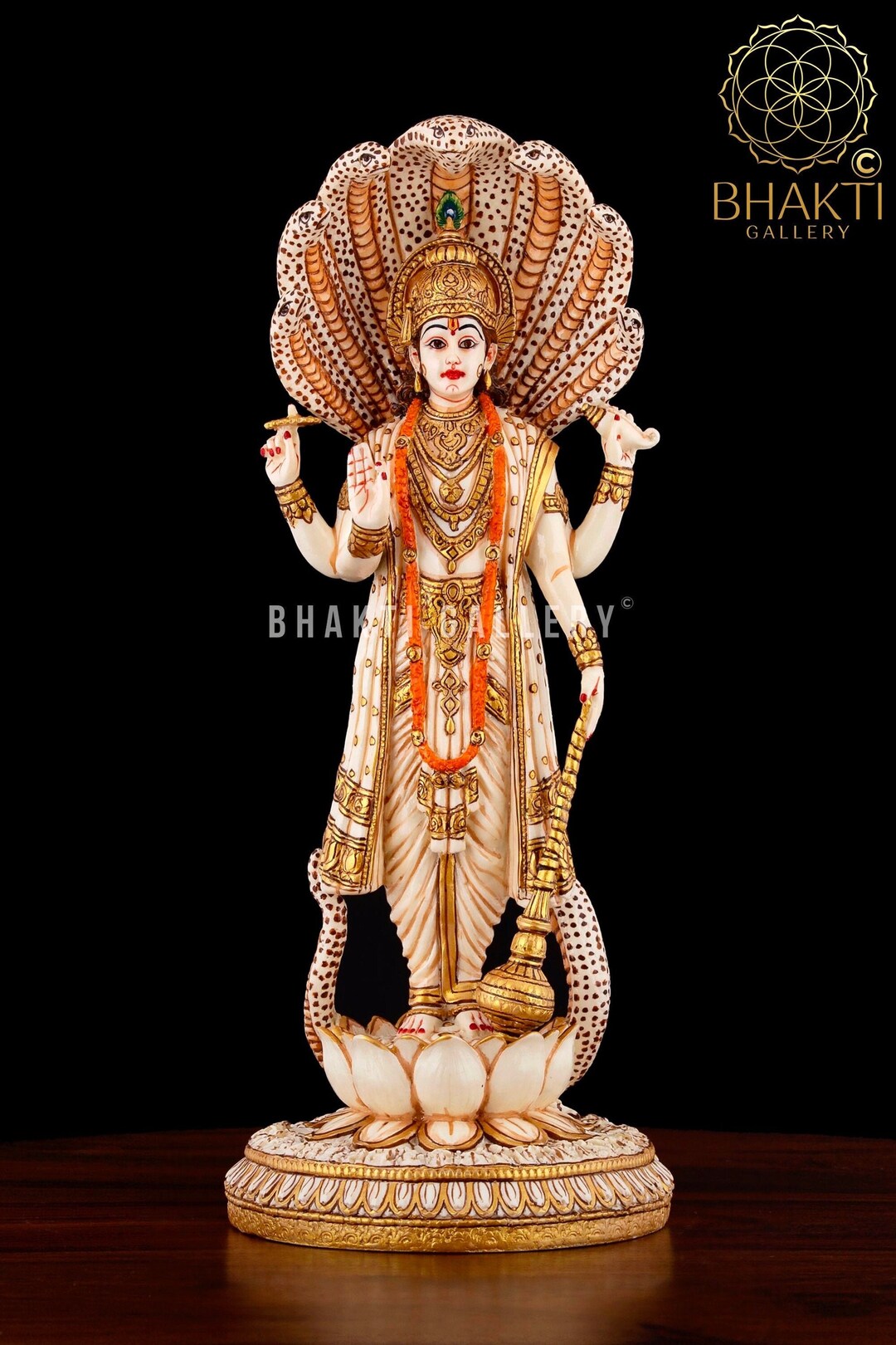 Lord Vishnu Statue, 32 Cm Hand Painted Dust Marble Lord Narayana Statue ...
