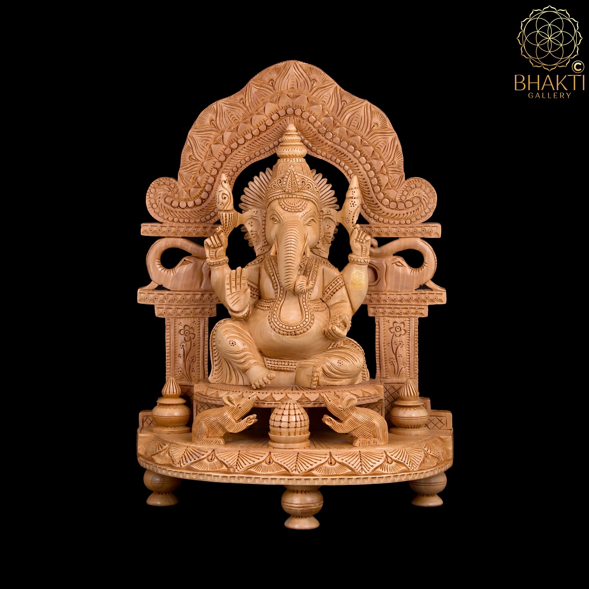 Wooden Ganesha Statue 31 CM Hand Carved Lord Ganesha Idol in - Etsy