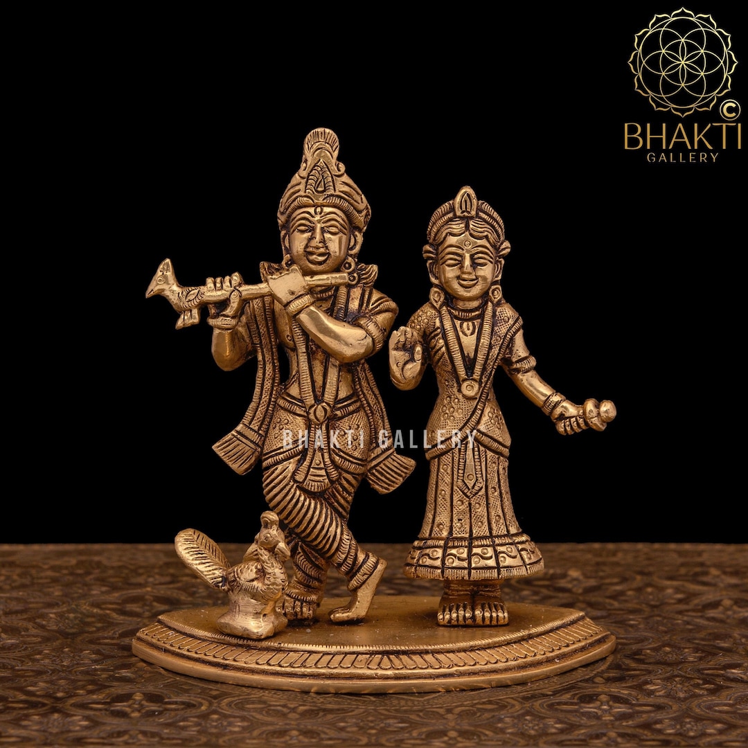 Brass Small Radha Krishna Statue, 14 Cm Small Size Brass Radha Krishna ...