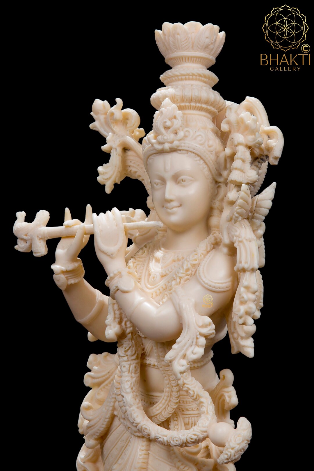 Krishna Statue, 37 Cm Big Ivory Look Dust Marble Lord Krishna Idol ...