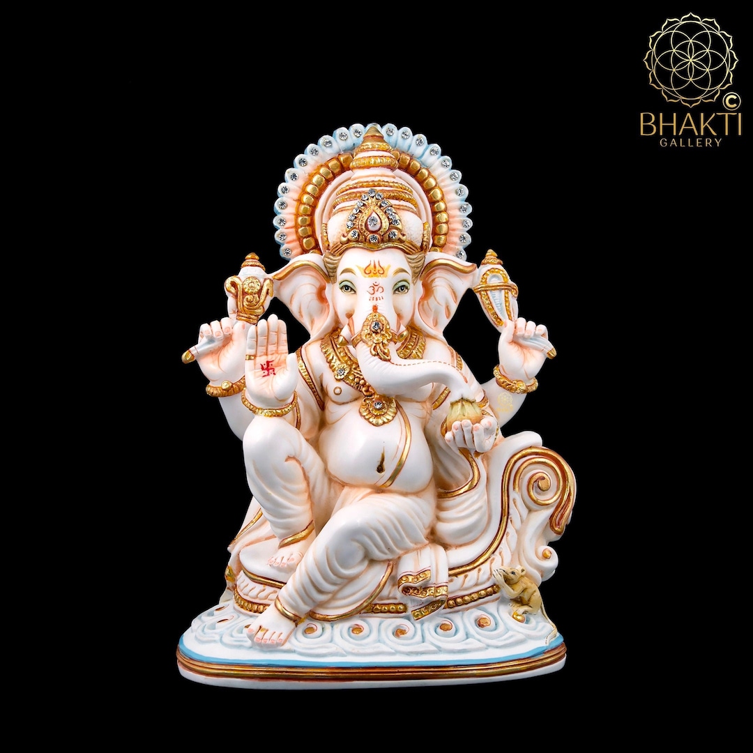 Ganesha Statue, Ganesh Statue, 11” Cultured Marble Lord Ganesha Idol ...