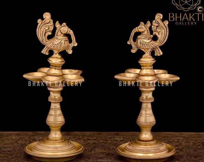 Annam Bird Brass Diya Stand Set of 2, 20 Cm Small Annapakshi Brass Oil ...