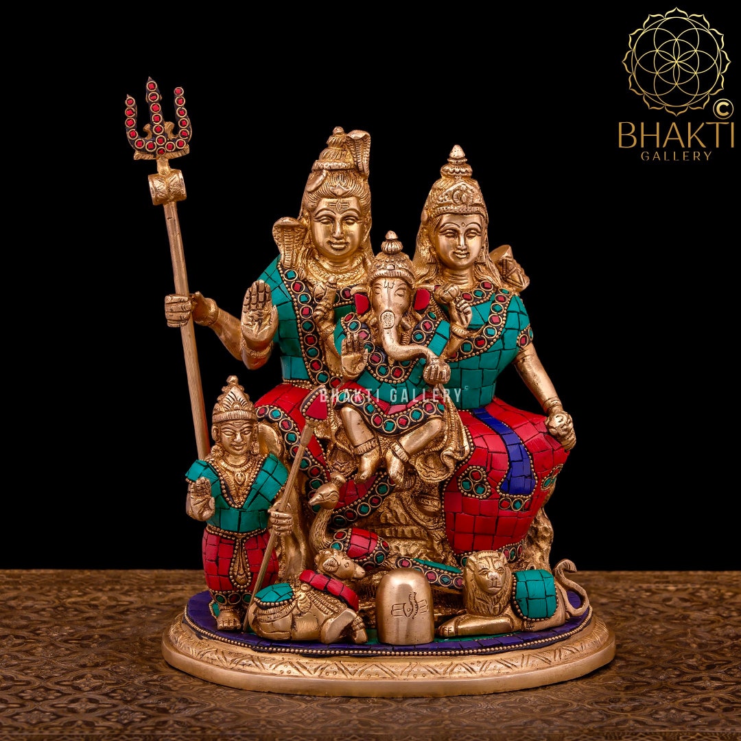 Brass Shiv Parivar Statue, 25 Cm Big Brass Shiva Family Statue, Shiva ...