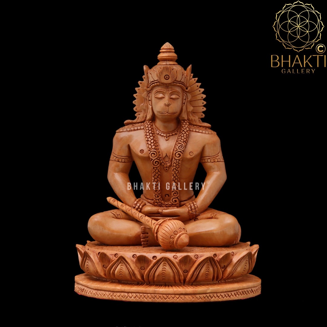 Wooden Hanuman Statue 18 Cm Small Meditating Lord Hanuman Idol in Wood ...