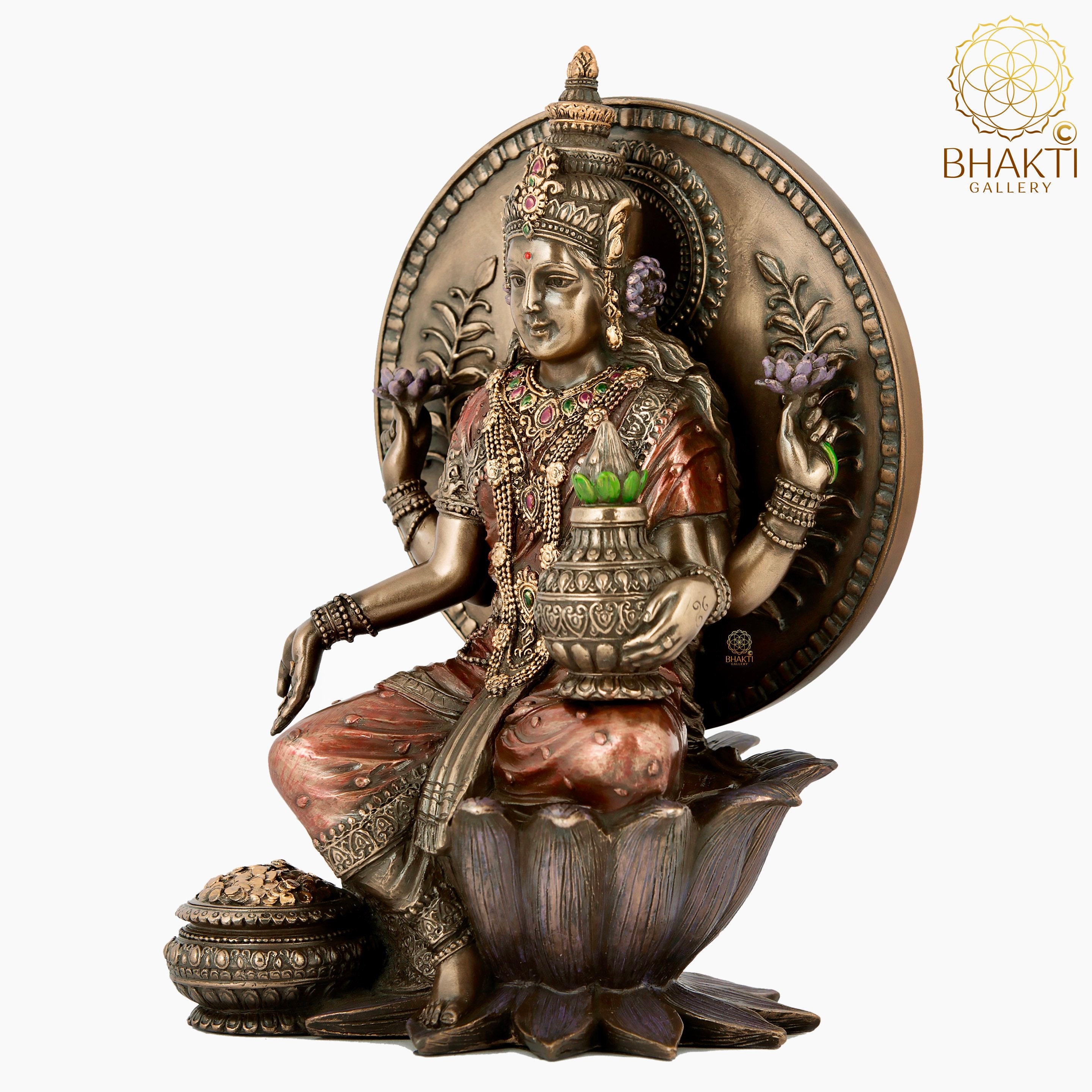 Laxmi Statue 21 Cm Bonded Bronze Lakshmi Statue Sitting on | Etsy