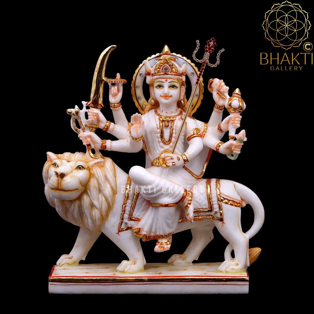 Marble Durga Statue, 26 Cm Big Hand Painted Pure Marble Durga Murti ...