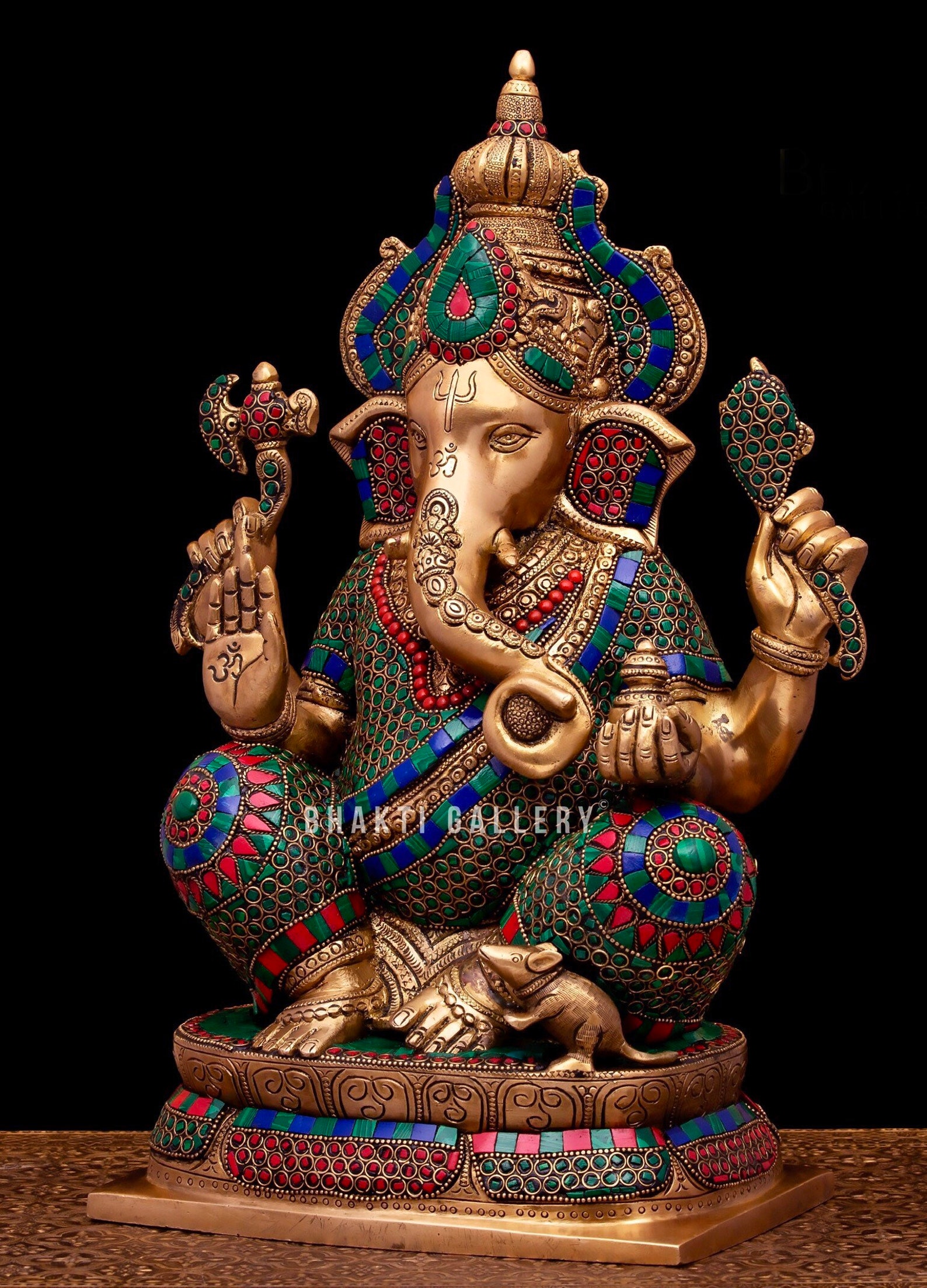 Brass Ganesha Statue Large with Mosaic Stonework 40 cm Big | Etsy