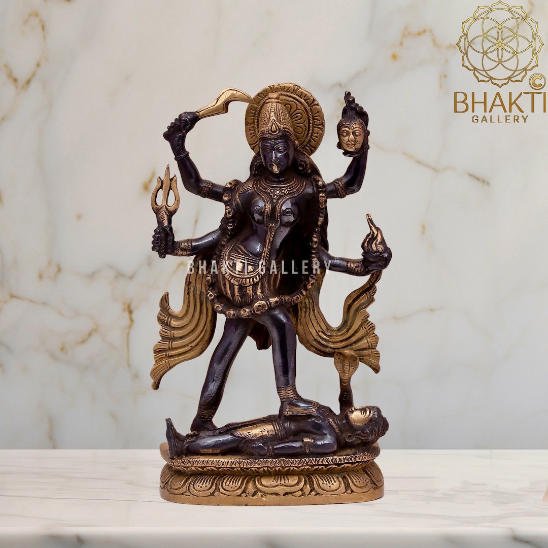 Goddess Kali Statue, 25 Cm Big Black Golden Finish Brass Kali Statue ...