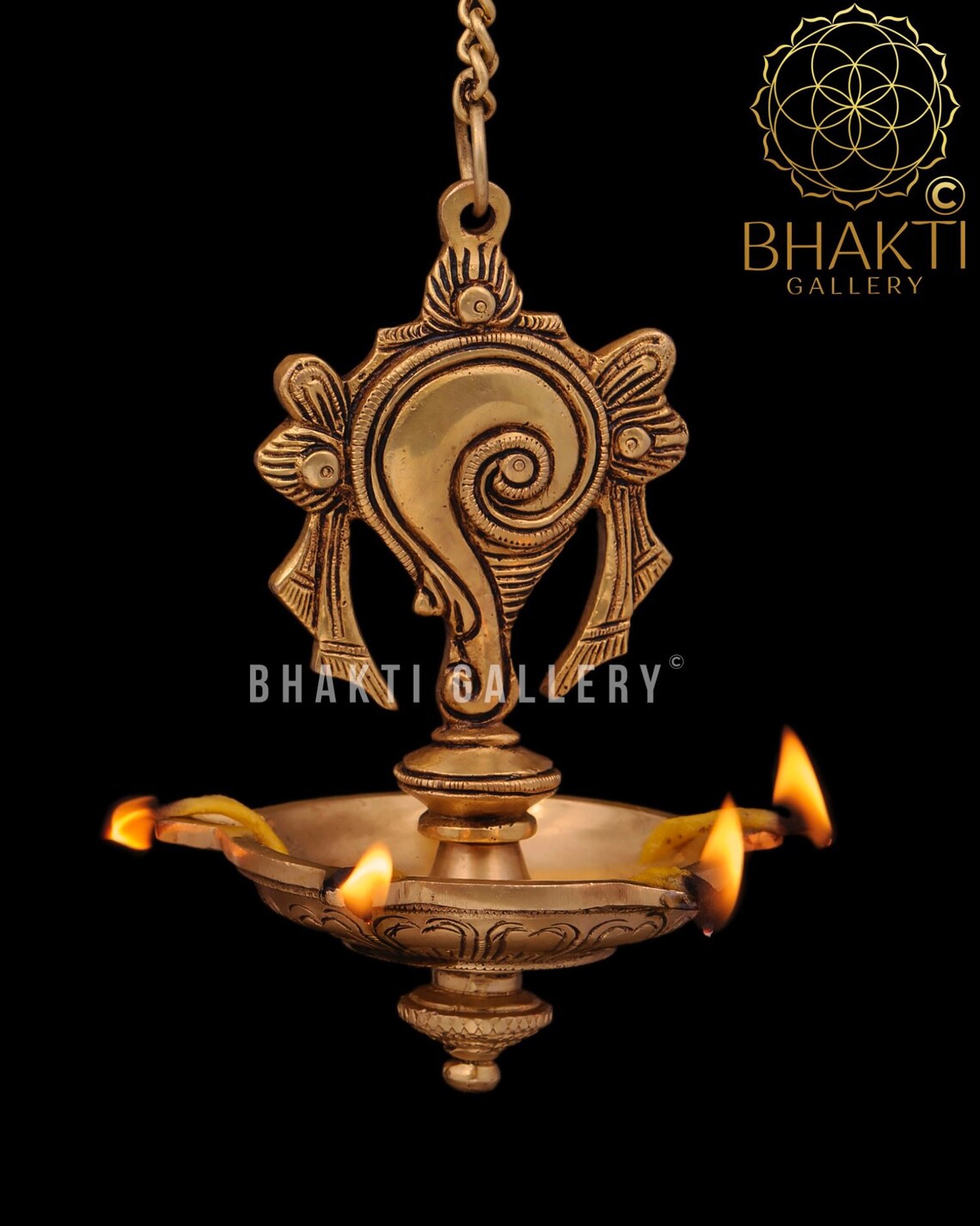 Brass Hanging Shankh Chakra Diya, 62 Cm Long With Chain Brass Hanging ...