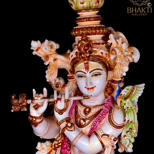 Big Large Krishna Statue Marble Dust Hand Painted Lord - Etsy
