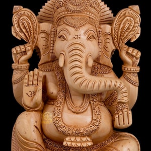 Wooden Ganesha Statue Large, 35 Cm Hand Carved Wooden Ganesh Statue Big ...